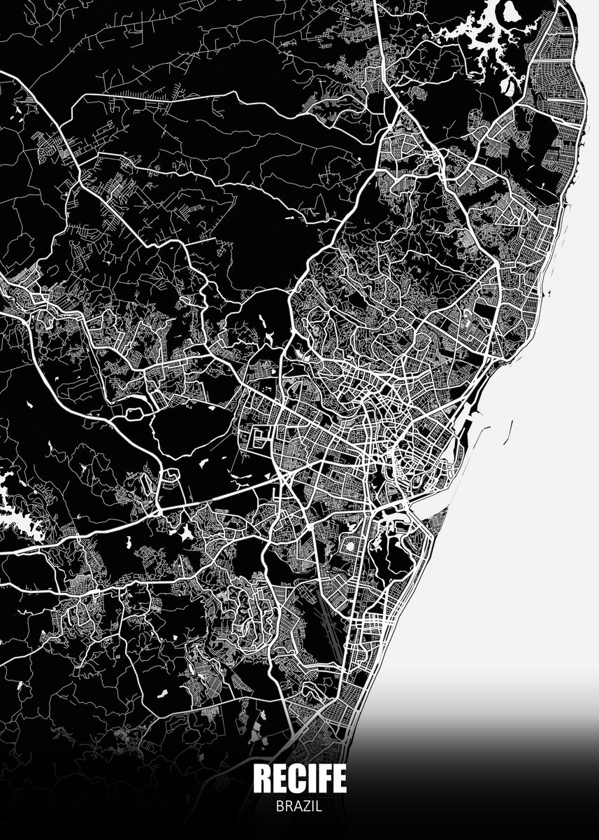 'Recife Brazil Dark Map' Poster, picture, metal print, paint by Zake ...