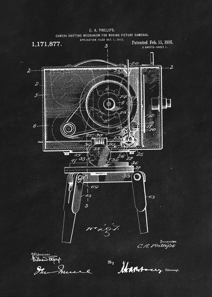 'Vintage Camera Blueprint' Poster, picture, metal print, paint by ...