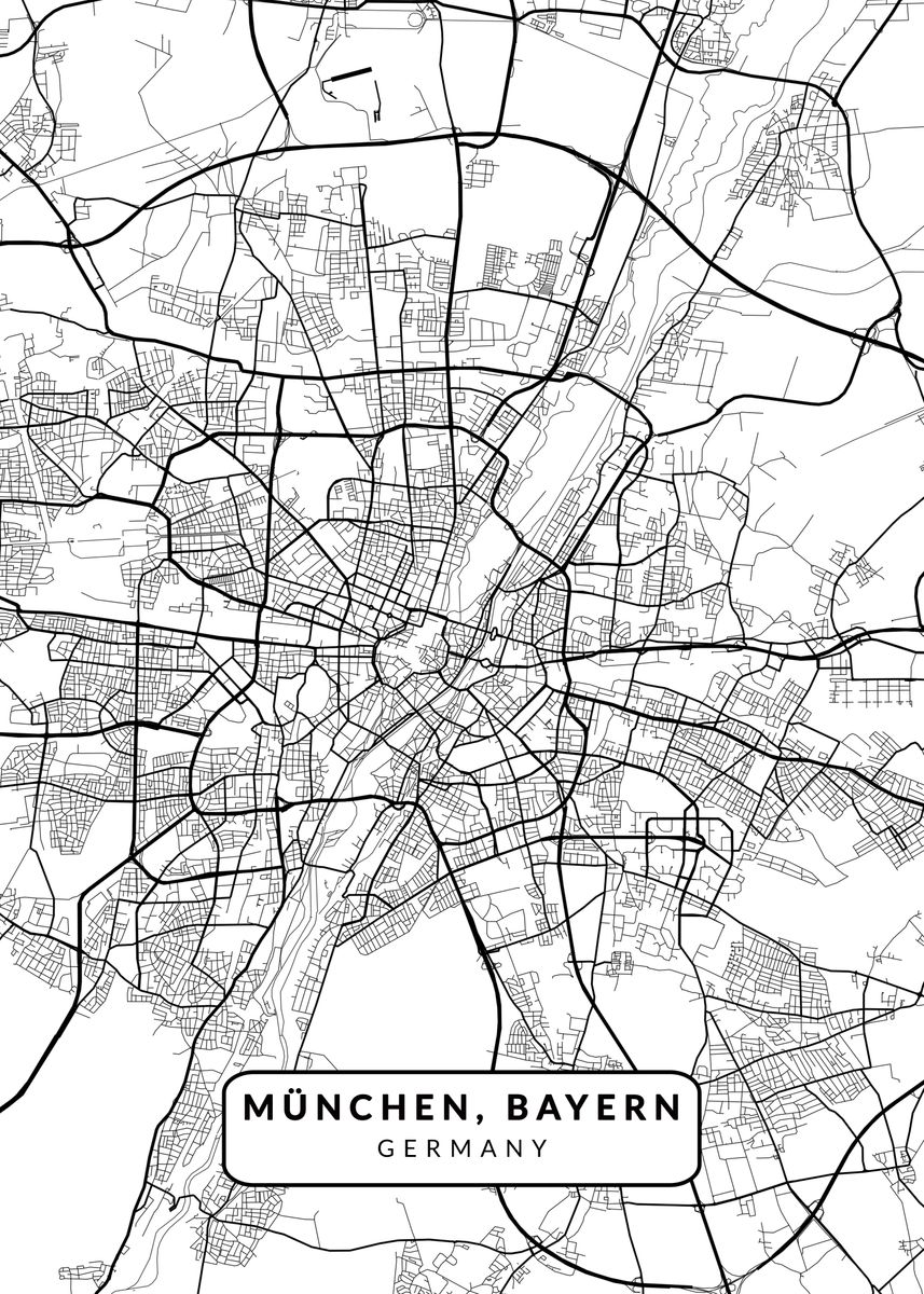 'Munchen City Map' Poster, picture, metal print, paint by Raka ...
