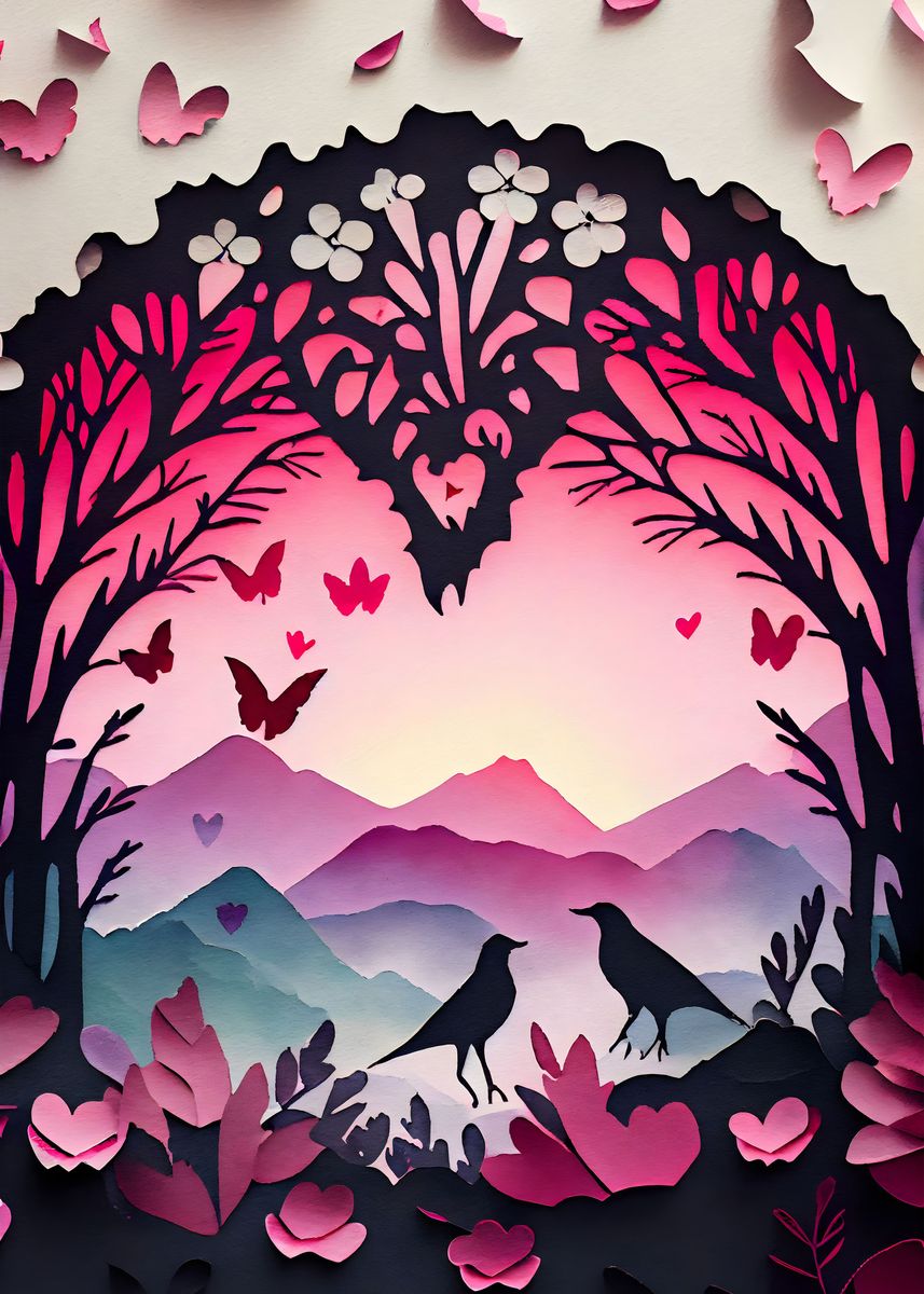 'PaperCut Trees and birds' Poster, picture, metal print, paint by Ali ...