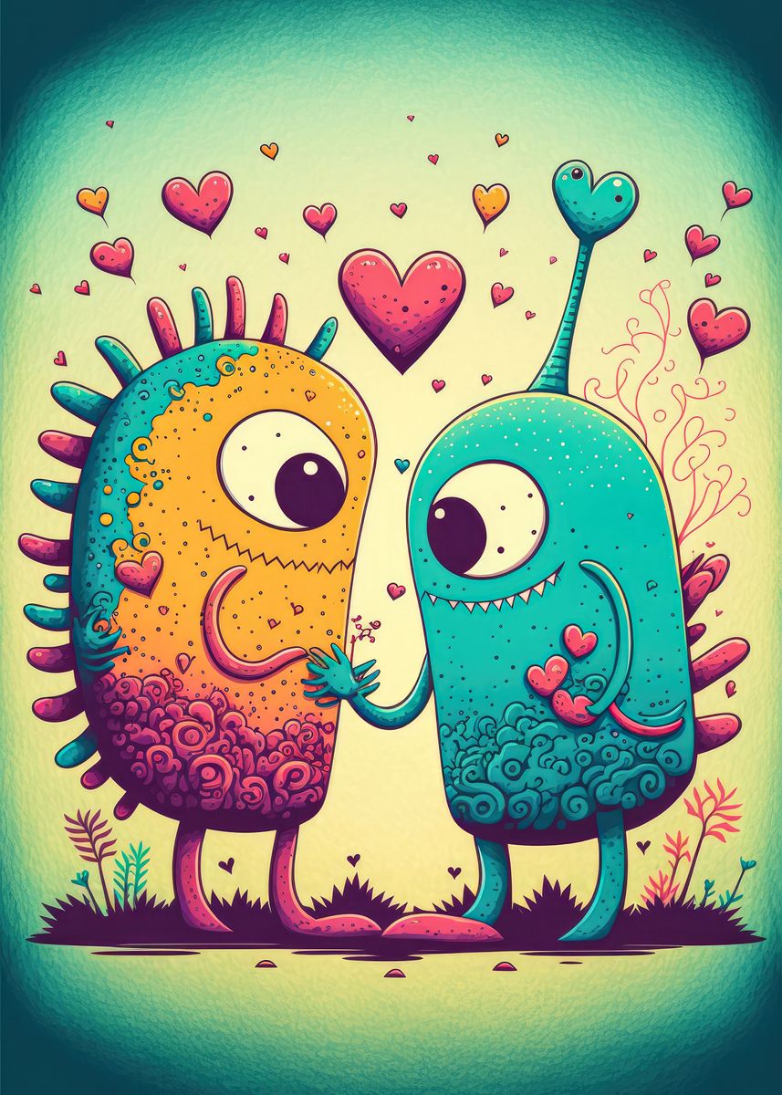'Alien Love Duo Display' Poster, picture, metal print, paint by Funny ...