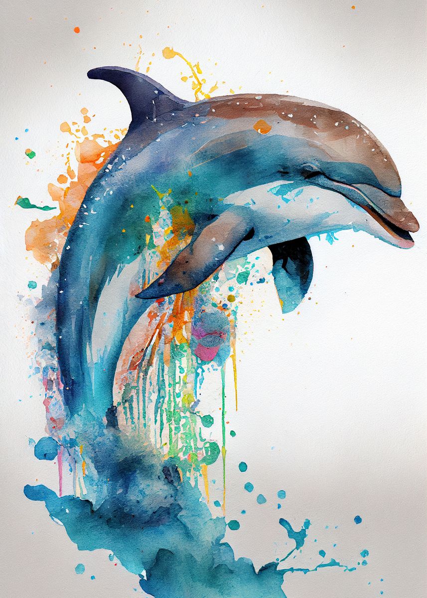 'Dolphin Watercolor' Poster, picture, metal print, paint by DecoyDesign ...