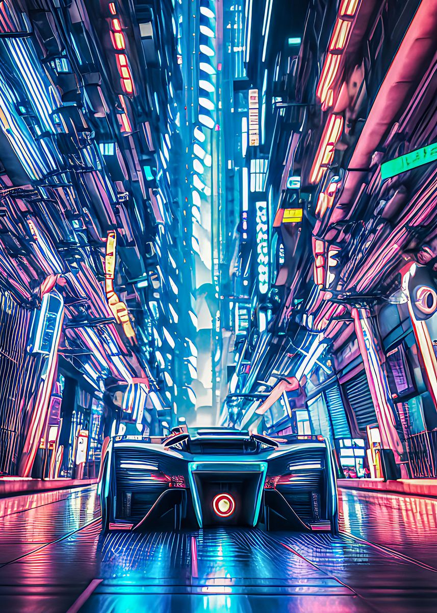 'futuristic car neo tokyo' Poster, picture, metal print, paint by ...