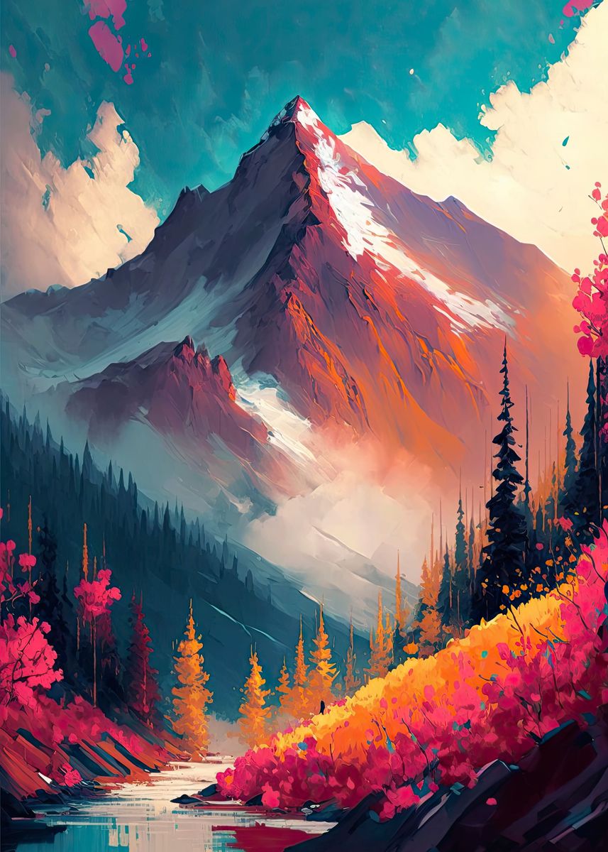 'Majestic Mountain 02' Poster, picture, metal print, paint by KyzArt ...