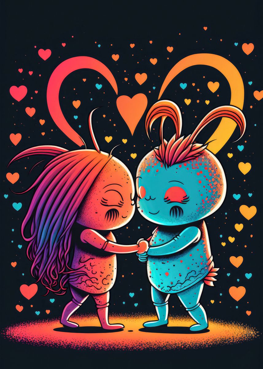 'Cute Alien Love' Poster, picture, metal print, paint by Funny Fur ...