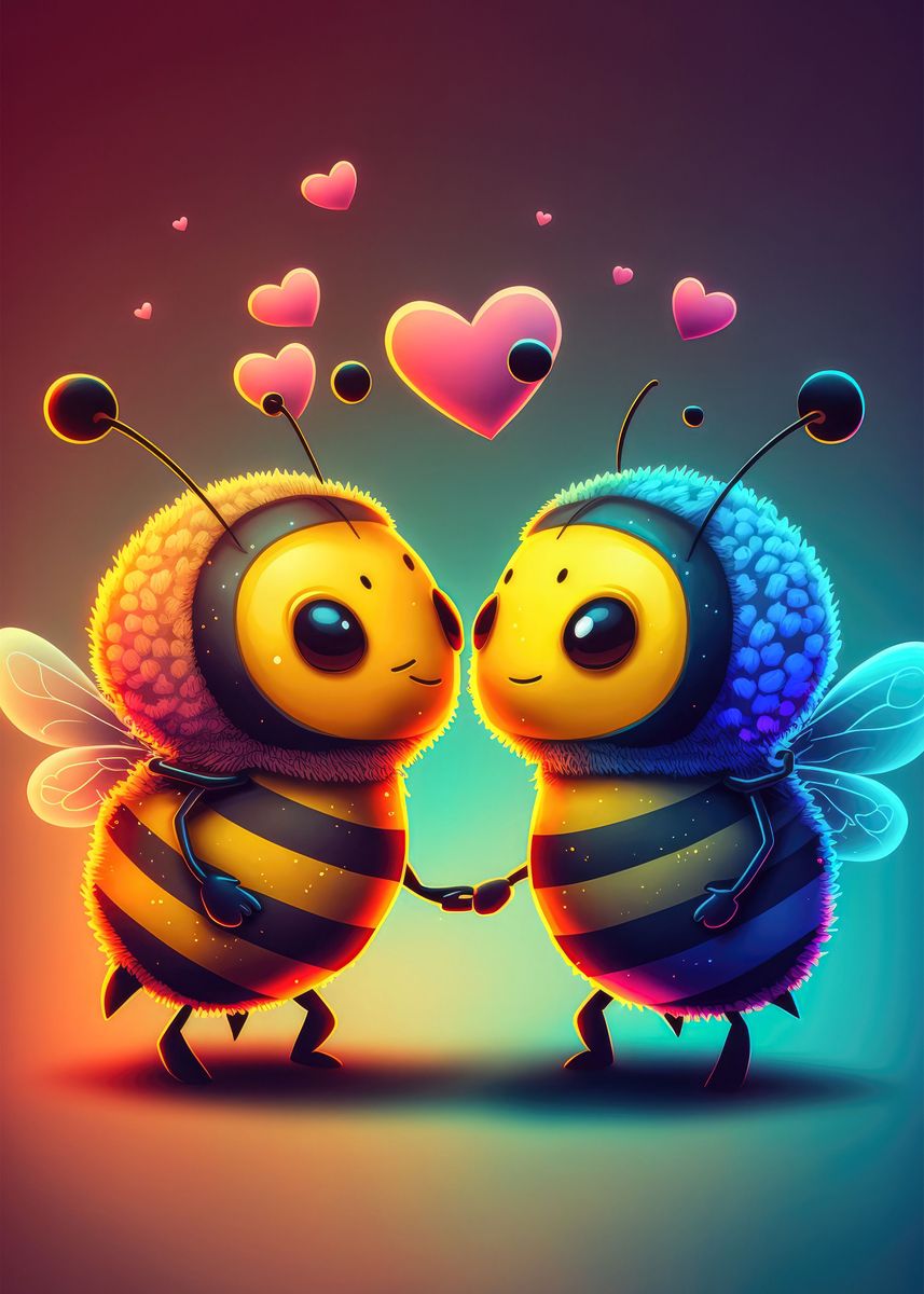 'Tiny Love Bees' Poster, picture, metal print, paint by Funny Fur ...