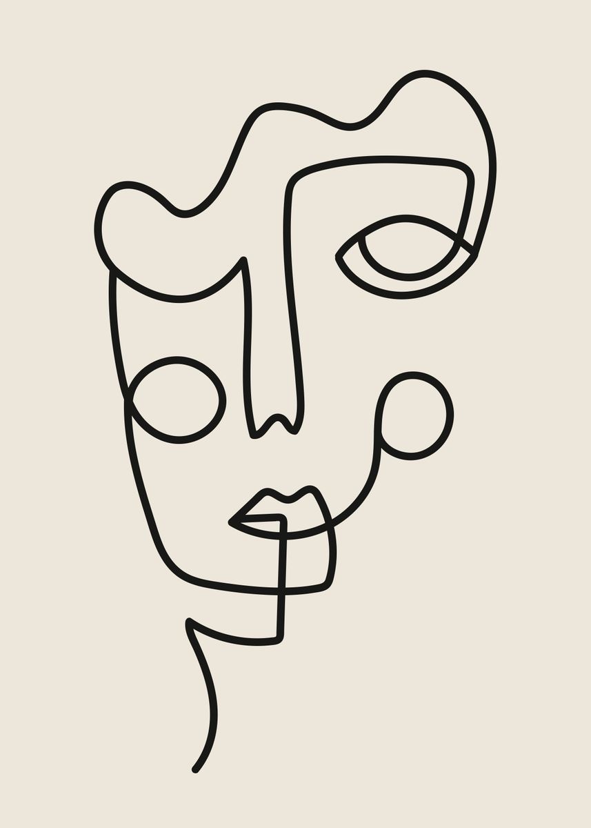 'Weird human face line art' Poster, picture, metal print, paint by ...