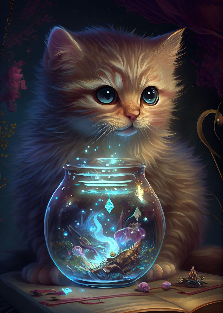 'Funny Fantasy Cat' Poster, picture, metal print, paint by Beast Lion ...