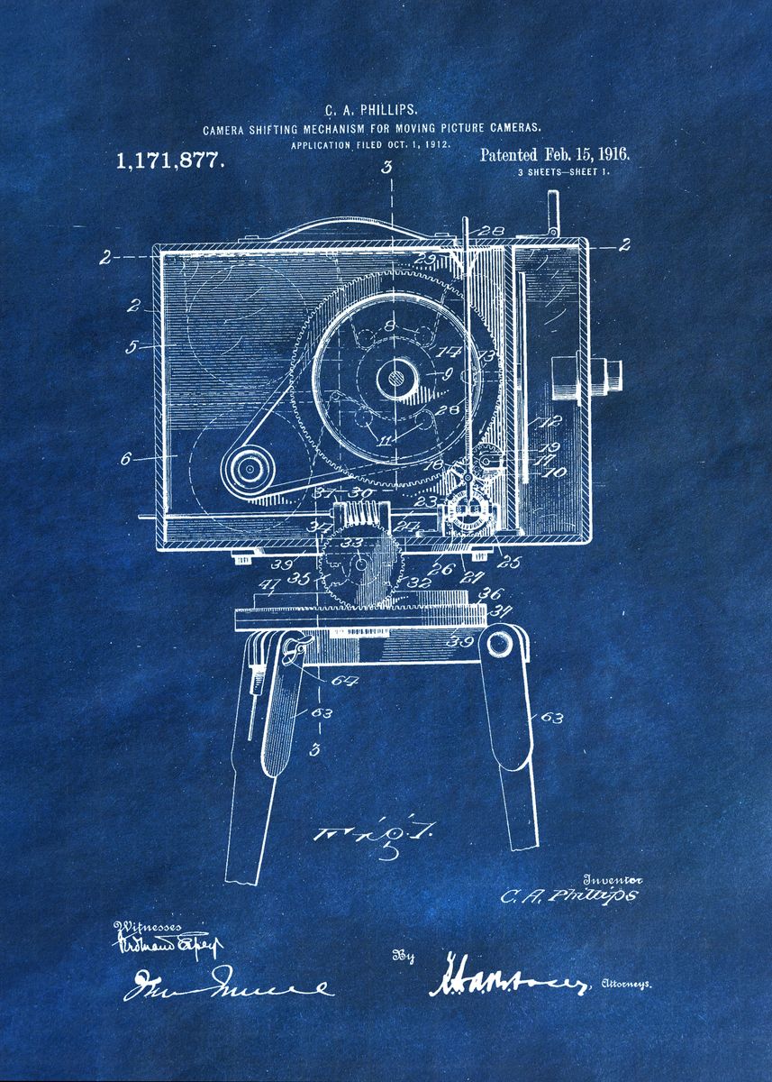 'Vintage Camera Blueprint' Poster, picture, metal print, paint by ...