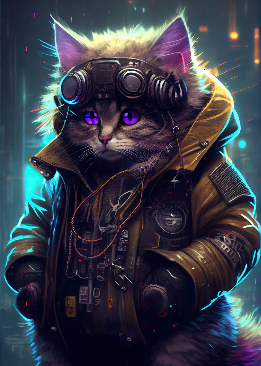 'Cyberpunk Human Cat' Poster, picture, metal print, paint by Beast Lion ...