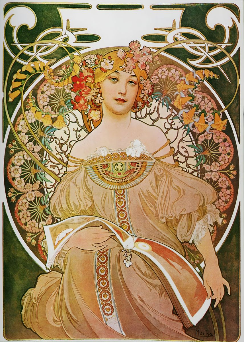 'Alphonse Mucha Art Nouveau' Poster, picture, metal print, paint by Vintage Painting | Displate