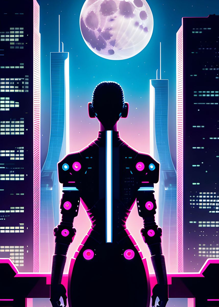 'Cyberpunk Moonlight' Poster, picture, metal print, paint by SABSLABS ...