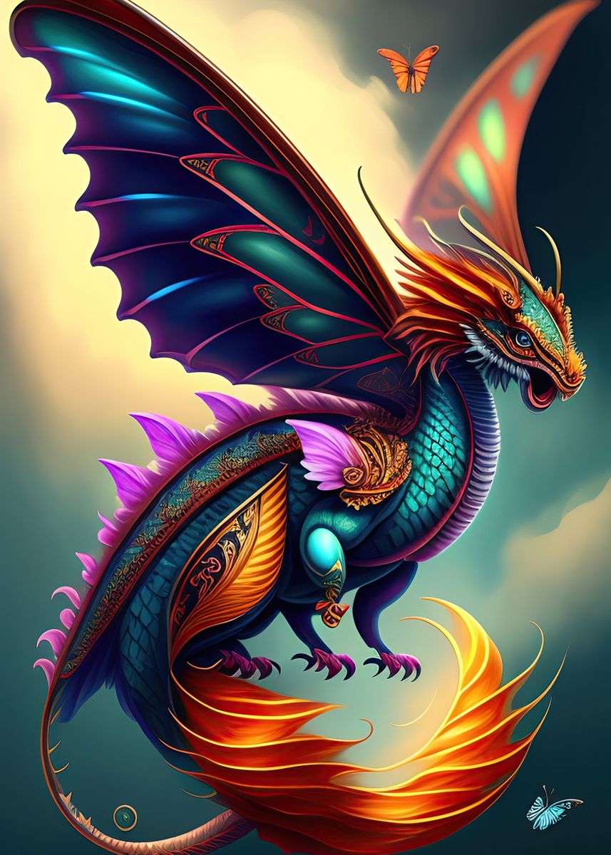 'Dragon fire fly Mystical ' Poster, picture, metal print, paint by ...