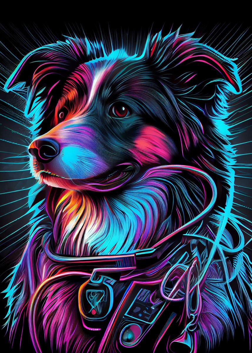 'Chien Synthwave' Poster, picture, metal print, paint by Anawix4X ...