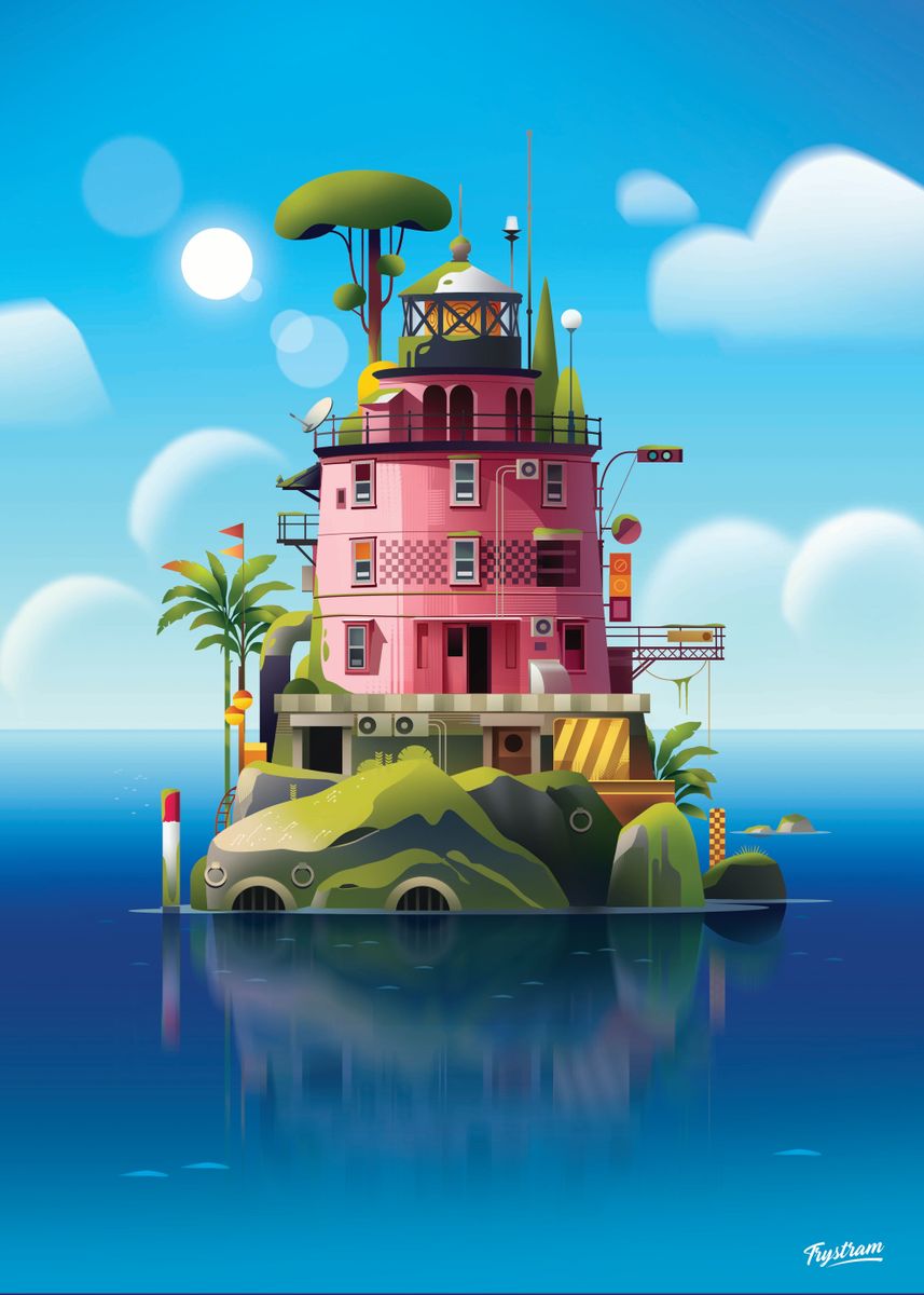 'Pink lighthouse ' Poster, picture, metal print, paint by trystram ...