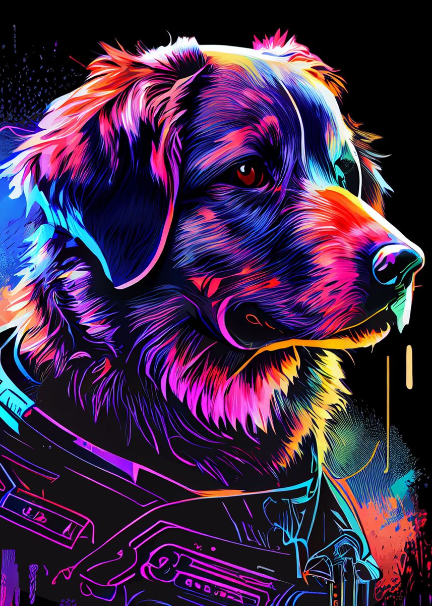 'Chien Synthwave' Poster, picture, metal print, paint by Anawix4X ...