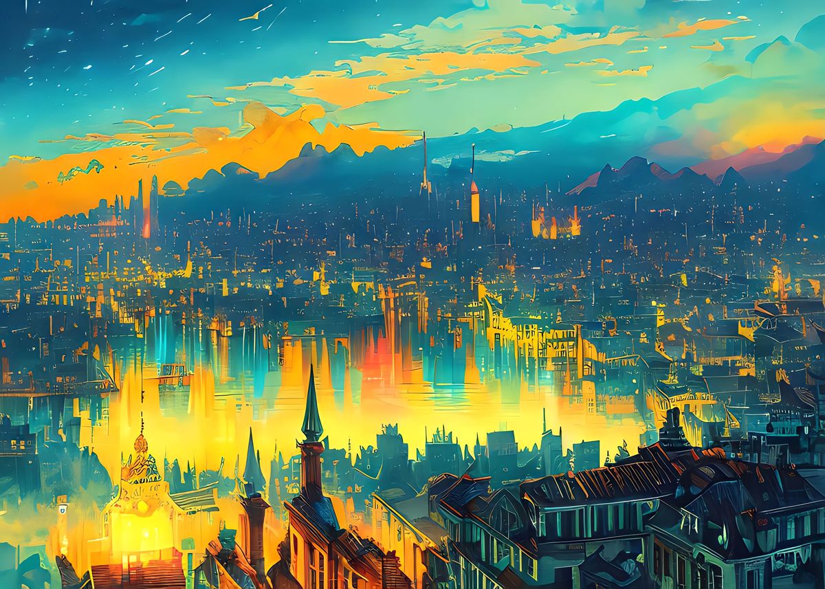 'Vibrant Paintings City' Poster by Alex Bayu | Displate