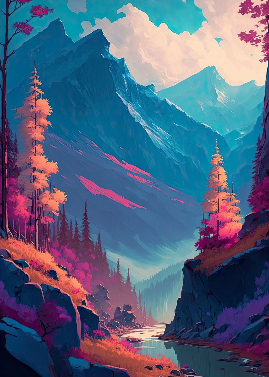 'Majestic Mountain 07' Poster, picture, metal print, paint by KyzArt ...