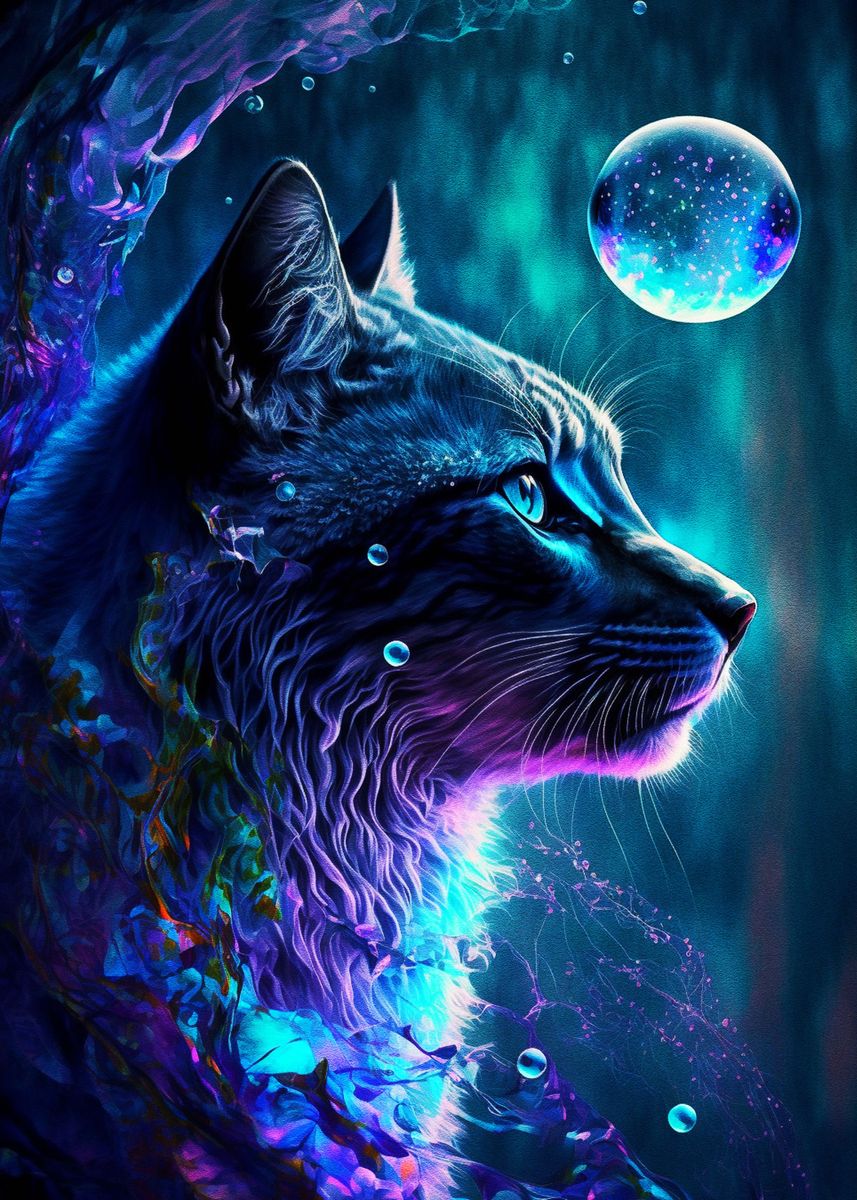 'Mystic Animals Cat' Poster, picture, metal print, paint by Fachrul ...