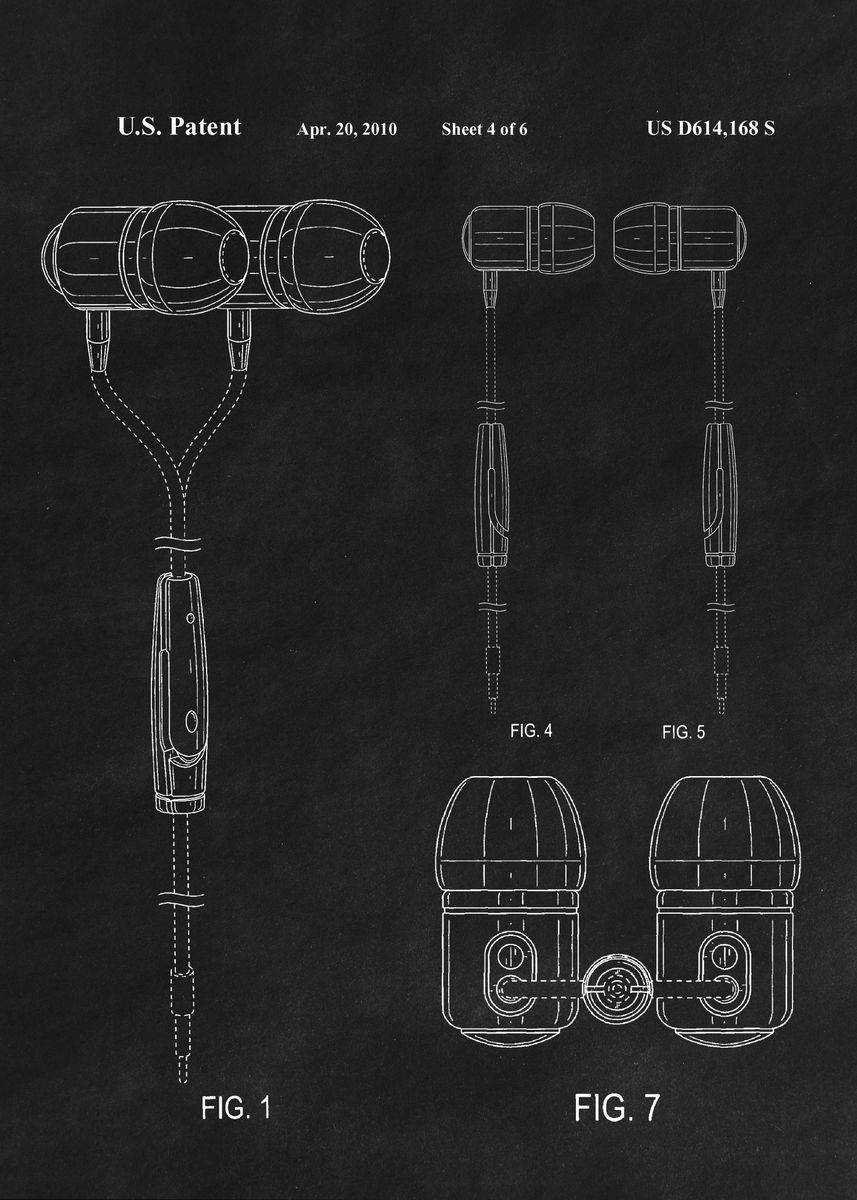 'Headphones Blueprint' Poster, picture, metal print, paint by Posterium ...
