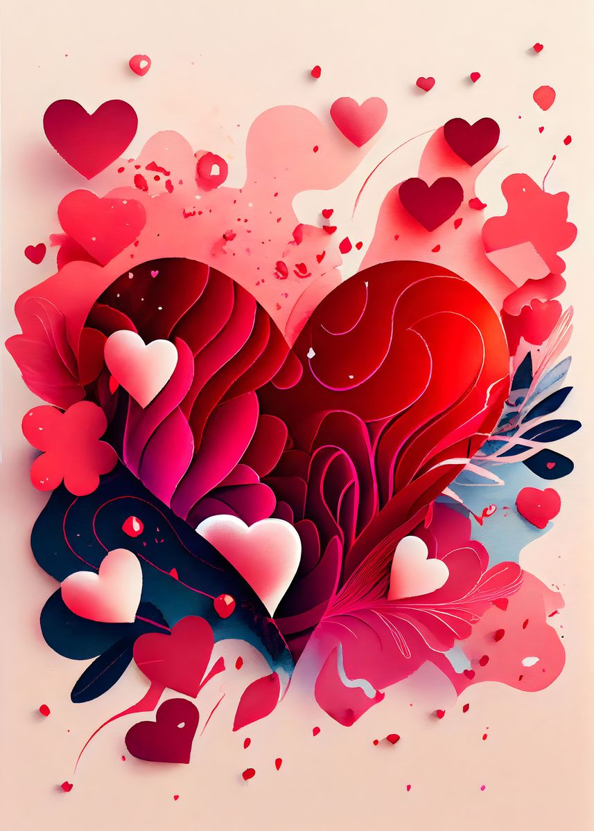 'PaperCut Heart watercolor' Poster, picture, metal print, paint by Ali ...