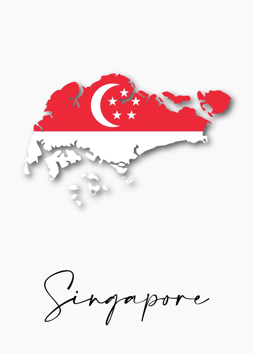 'Singapore Country Map Flag' Poster, picture, metal print, paint by ...