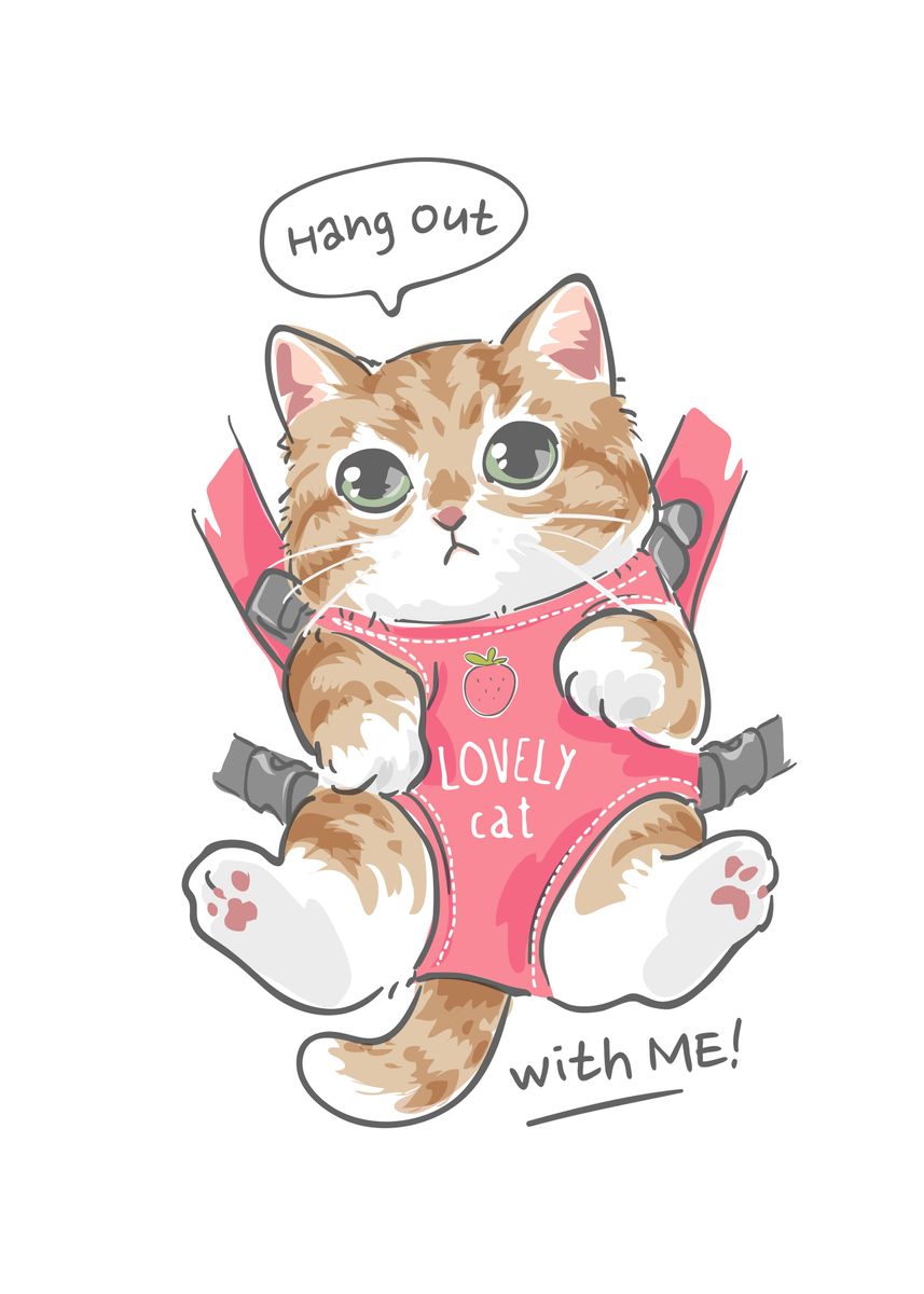 'Cute cartoon cat' Poster, picture, metal print, paint by ...