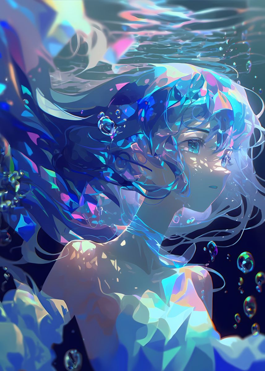 'blue anime girl' Poster, picture, metal print, paint by artH | Displate