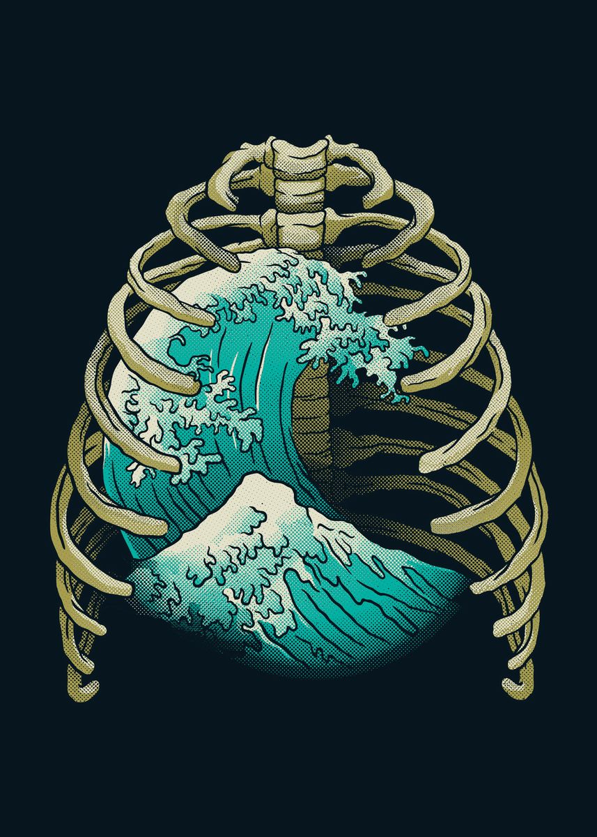 'Kanagawa Wave Ribs Bones' Poster, picture, metal print, paint by ...