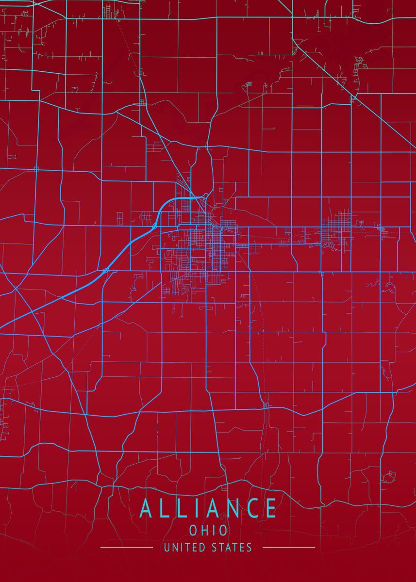 ' Alliance Ohio City Map' Poster, picture, metal print, paint by Gigi ...