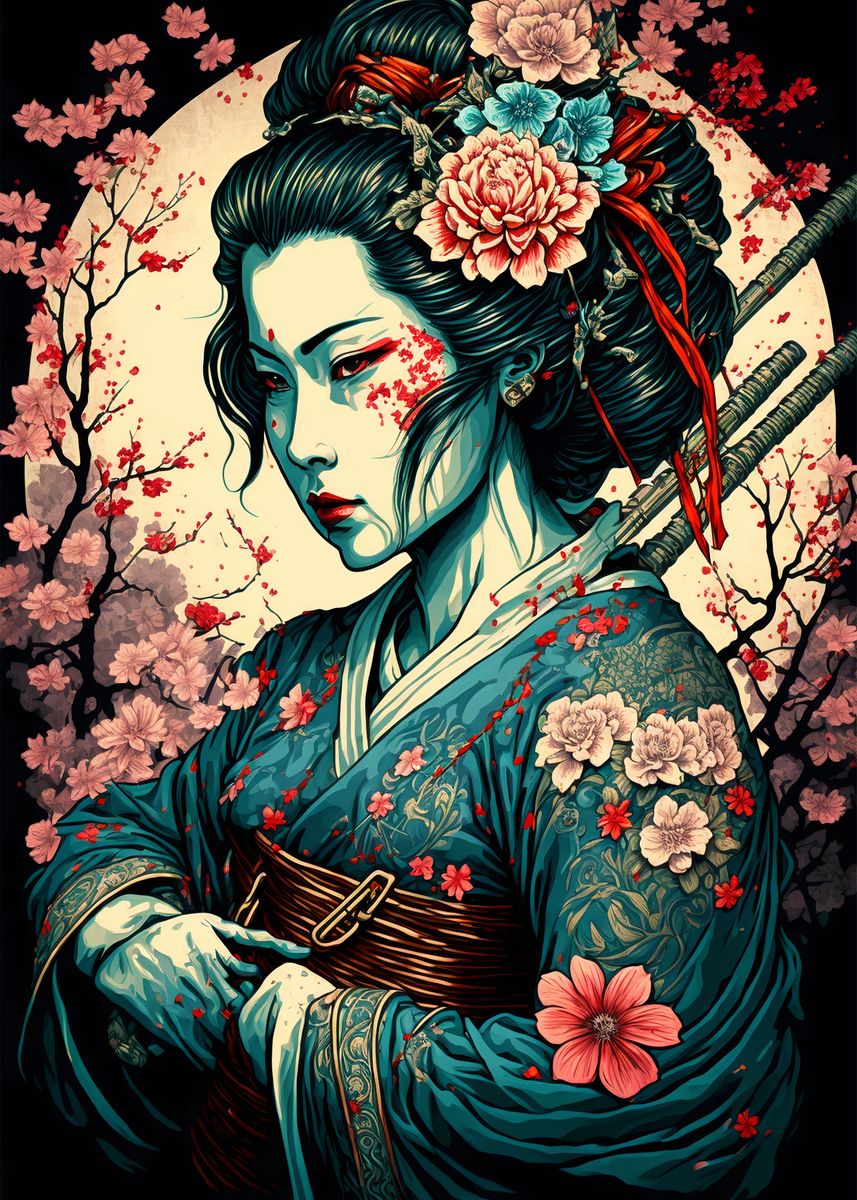 'Geisha Samurai' Poster, picture, metal print, paint by Graphic ...