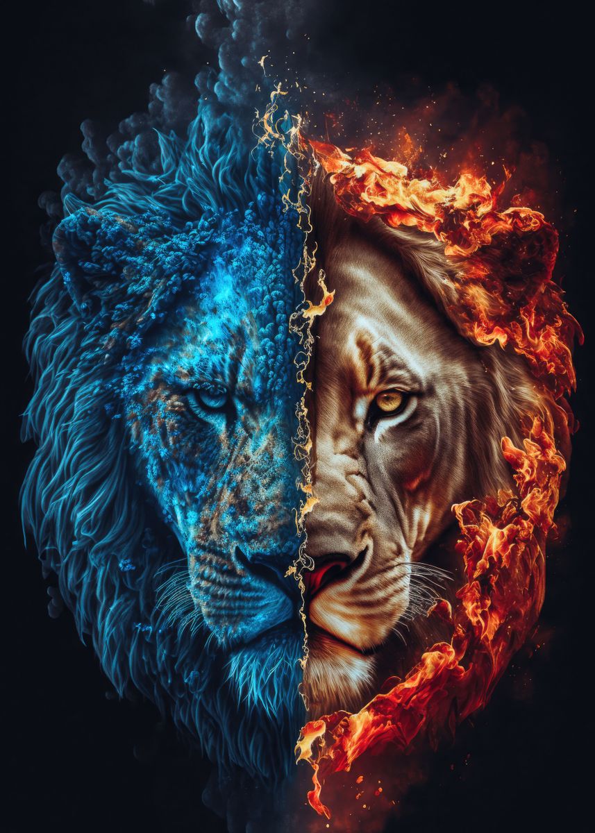 'Ice and Fire Lion' Poster, picture, metal print, paint by Michael ...