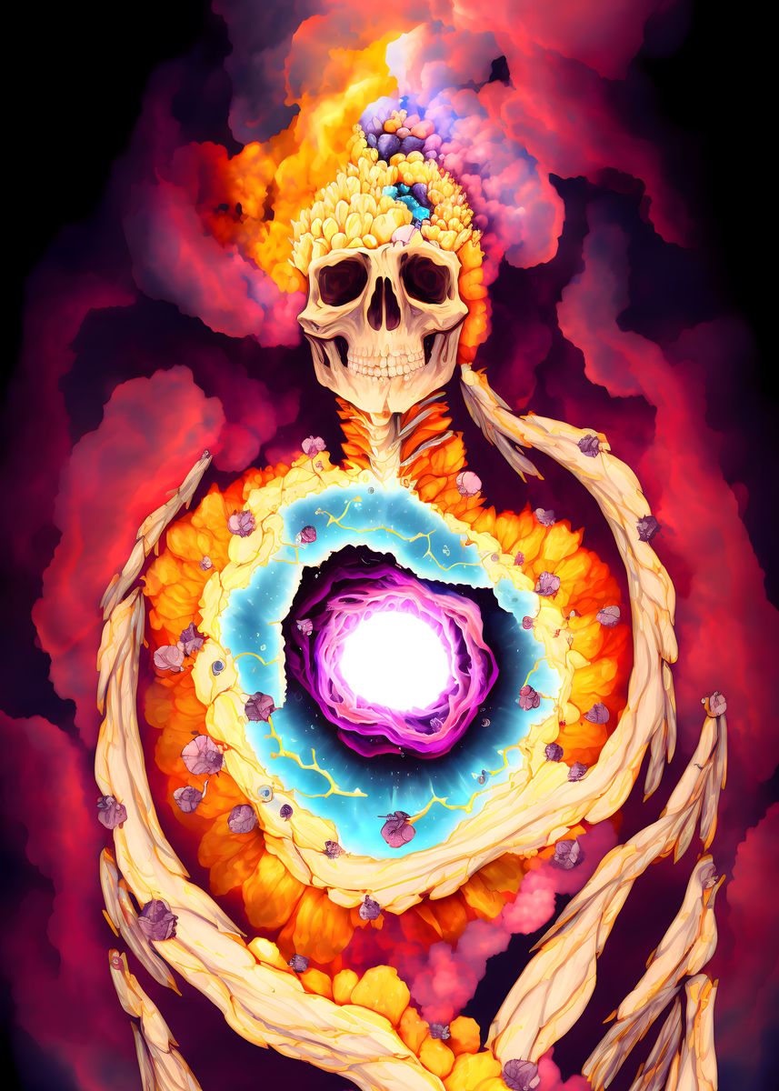 'Cosmic Flower Skeleton' Poster, picture, metal print, paint by ...
