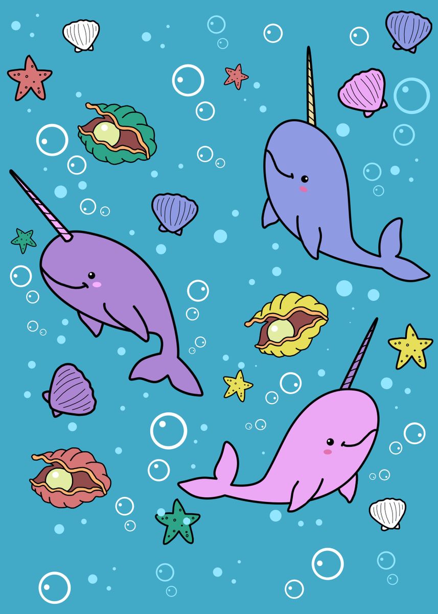 'Underwater Narwhal Lover' Poster, picture, metal print, paint by ...