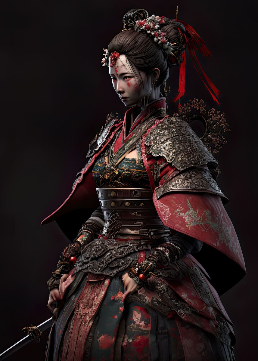 'Samurai in a red dress' Poster, picture, metal print, paint by ...