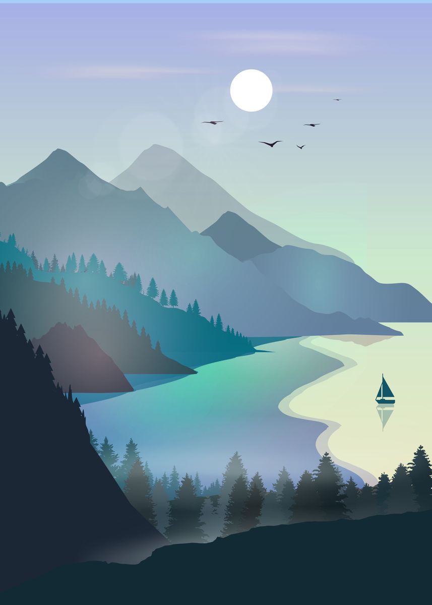 'Sunset and Coast' Poster, picture, metal print, paint by crbn design ...