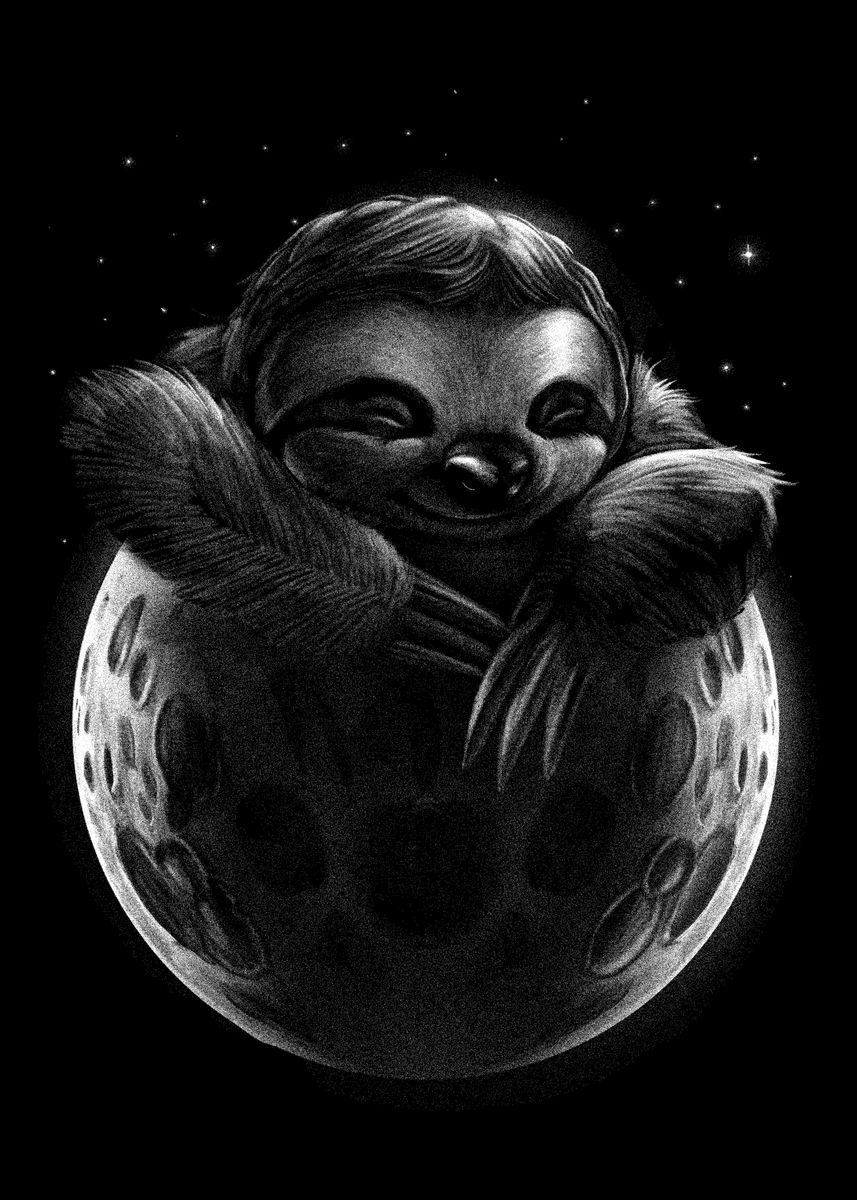 'Sloth Sleeping on the Moon' Poster, picture, metal print, paint by ...