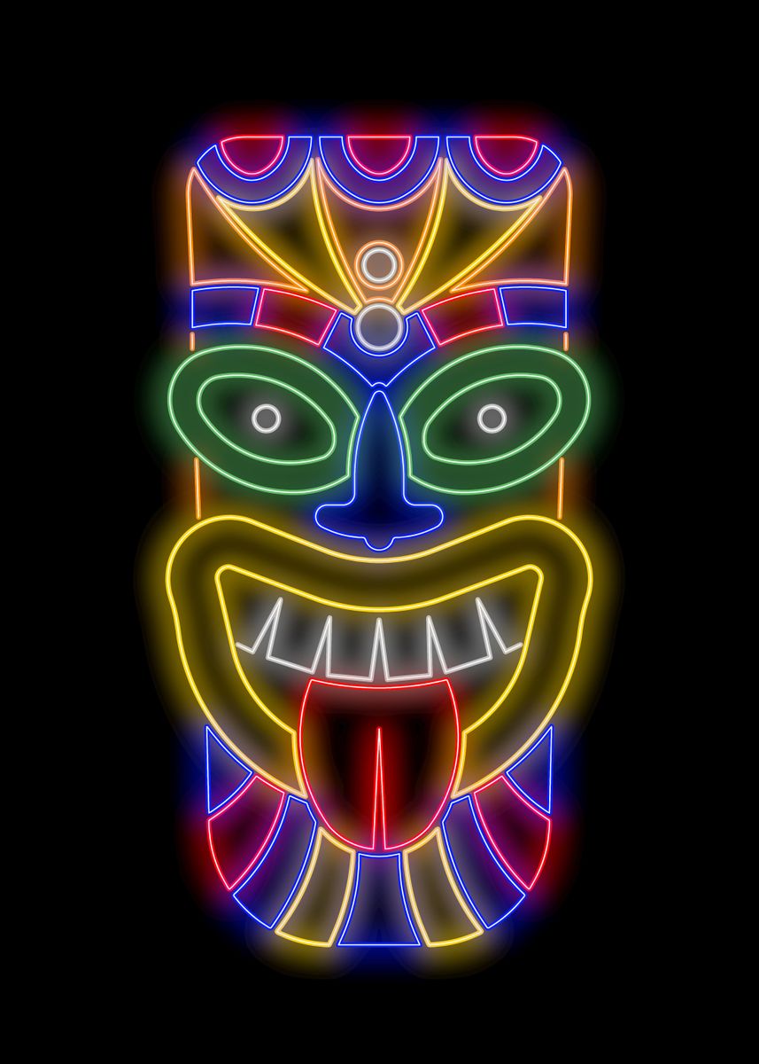 'Tiki Mask 04' Poster, picture, metal print, paint by Mr Wolfheart ...