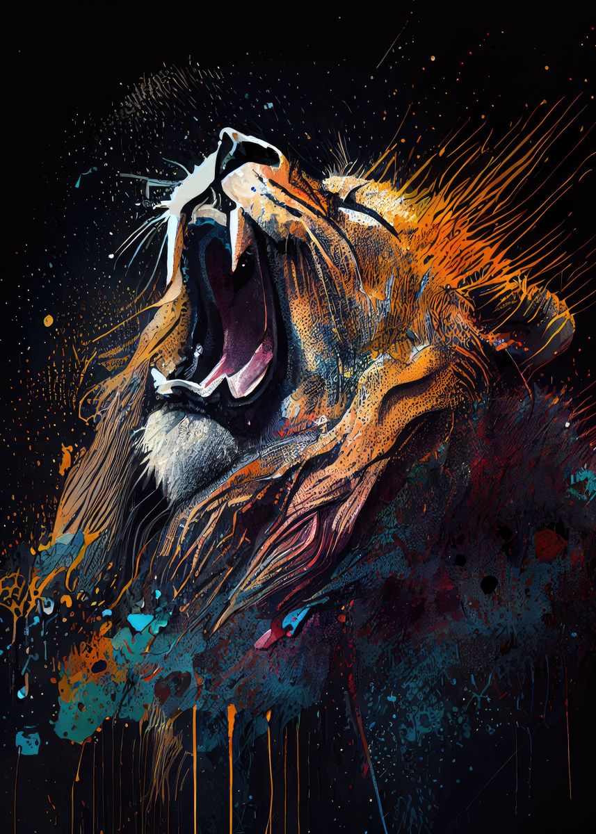 'Lion Roar' Poster, picture, metal print, paint by Farid Boudour | Displate