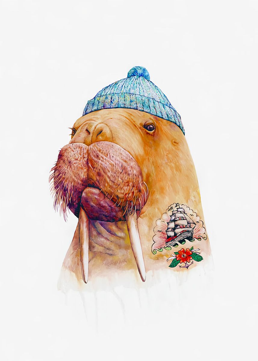 'Tattooed Walrus' Poster, picture, metal print, paint by Executive ...