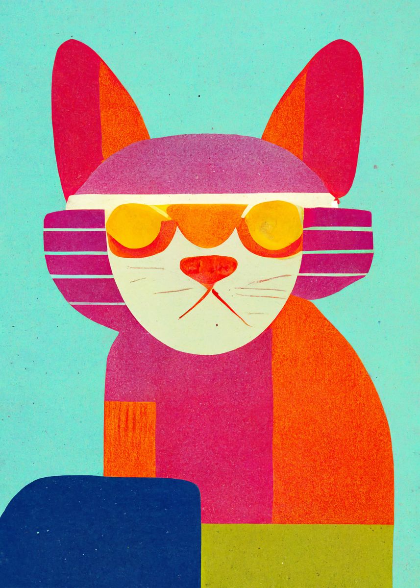 'The Rave Cat Retro Poster' Poster, picture, metal print, paint by ...