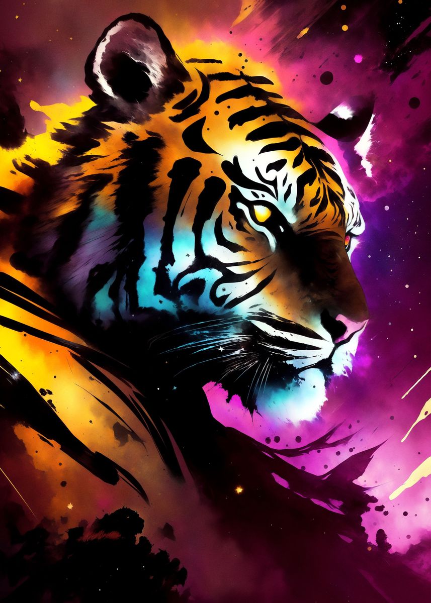 'Fierce Cosmic Tiger' Poster, picture, metal print, paint by Garyck ...