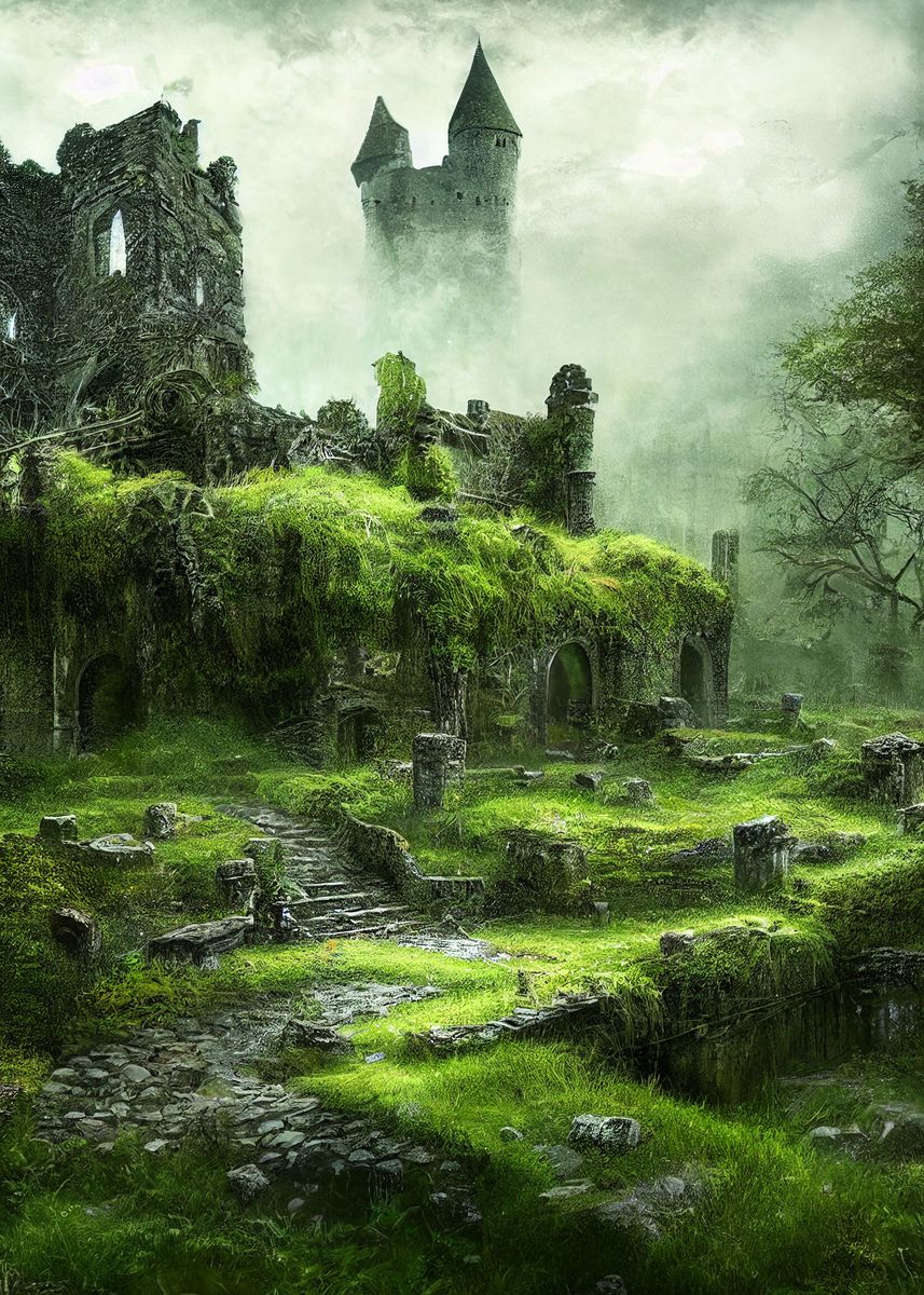 'Powerful ruin in fog' Poster, picture, metal print, paint by Stefan ...