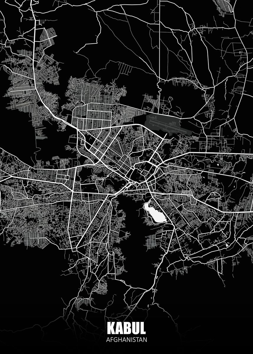 'Kabul Afghanistan Dark Map' Poster, picture, metal print, paint by ...