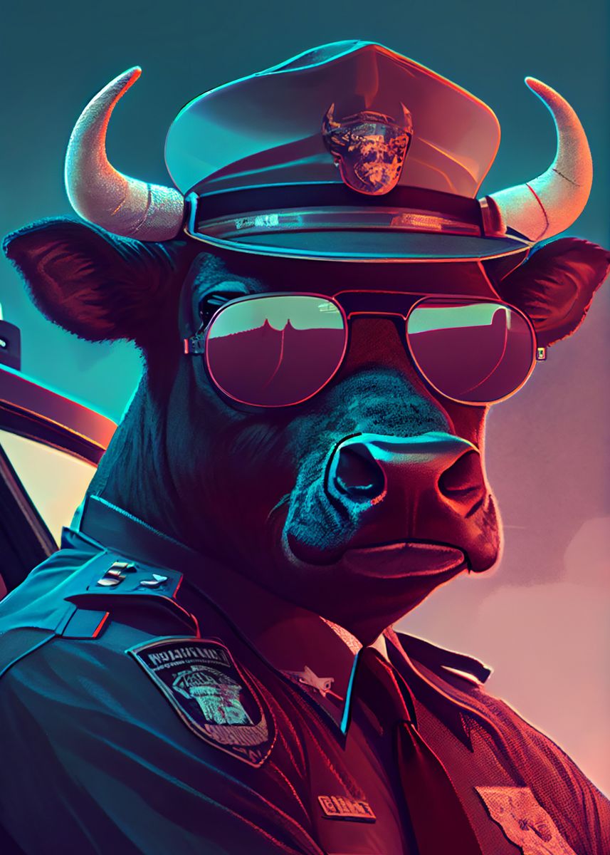 'The Bull Cop' Poster, picture, metal print, paint by Bofferding | Displate
