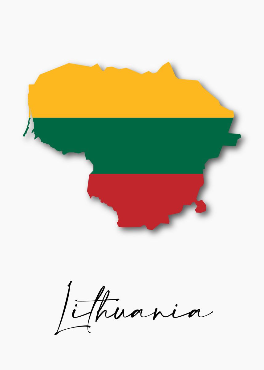 'Lithuania Country Map Flag' Poster, picture, metal print, paint by ...