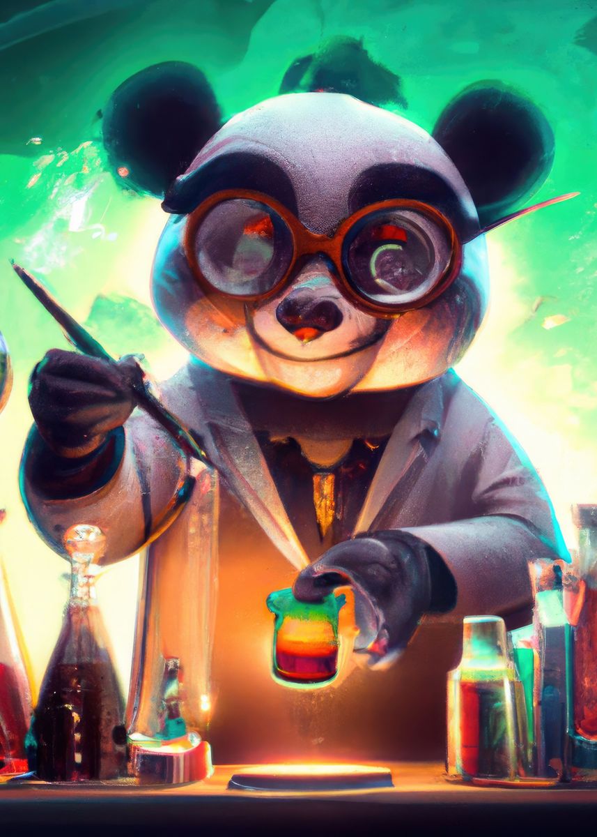 'Crazy Panda Lab' Poster, picture, metal print, paint by Cosmic ...