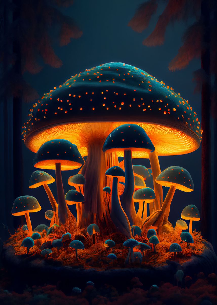 'Fluorescent fungus forest' Poster, picture, metal print, paint by ...