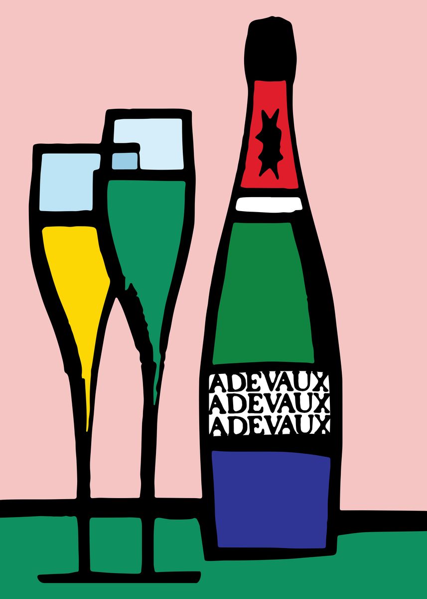 'Adevaux French Wine' Poster, picture, metal print, paint by BluePinkPanther | Displate