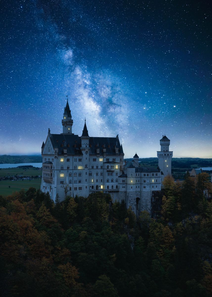 'milky way neuschwanstein ' Poster, picture, metal print, paint by ...